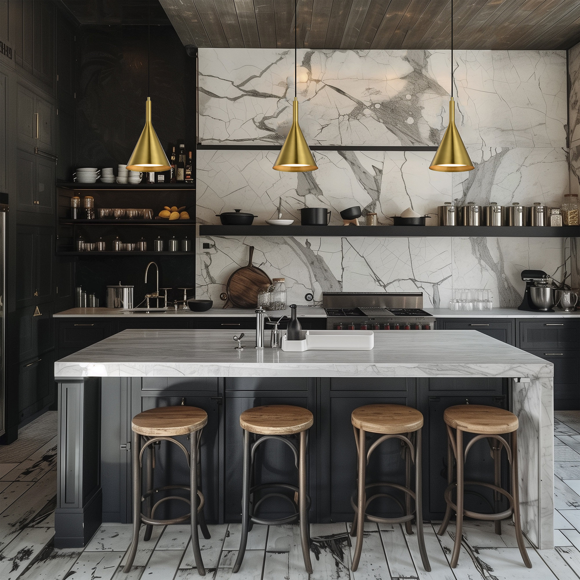 Carson 1-Light Gold Metal Cone Hanging Kitchen Pendant Light - Modern ...