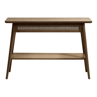 Modern Oak and Rattan Console Table With Drawer - Tropical - Console ...