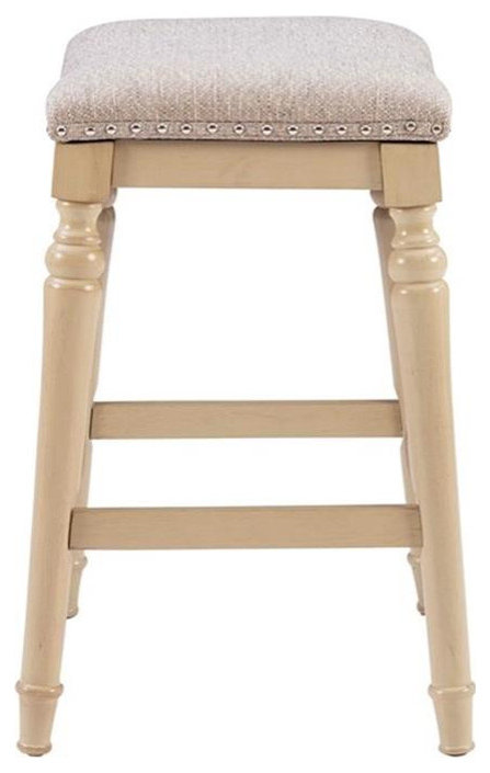 Home Square 27" Big and Tall Wood Counter Stool in Off White Cream ...