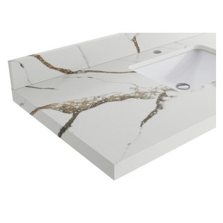 Malibu 36 Left Offset Bath Vanity in Lafayette Green 2" Calacatta Gold ...