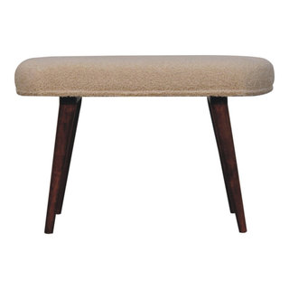 Solid Wood Honey Caramel Boucle Cream Nordic Bench, Brown and cream ...