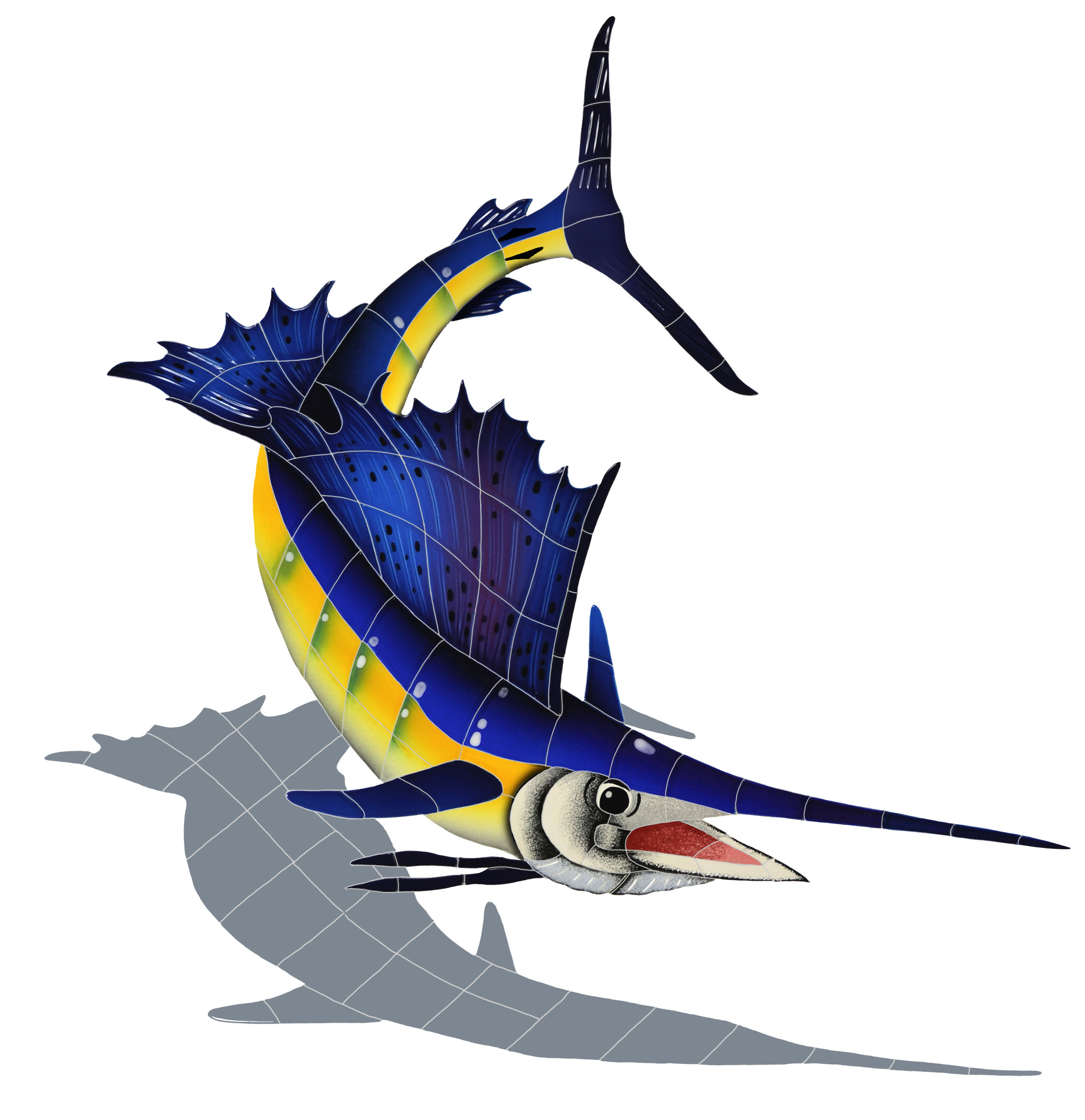 Sailfish Right Ceramic Swimming Pool Mosaic, 32"x22" with shadow ...