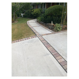 Driveway and sidewalk replacement with custom brick inlay - Atlanta ...
