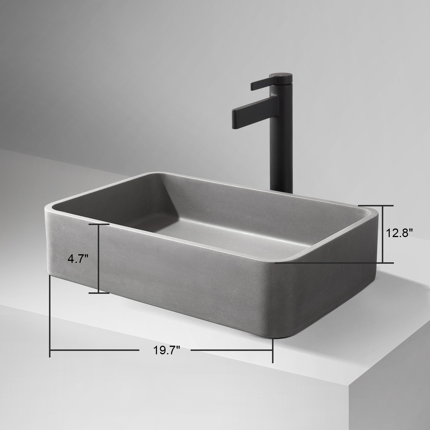Vinnova Avila Grey Concrete Rectangular Vessel Bathroom Sink ...