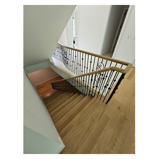 120_Luxurious White Oak Stair with Iron Balusters, Great Falls, 22066 ...