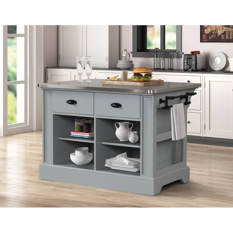 Large Kitchen Island, Open Compartments & Rectangular Stainless Steel ...