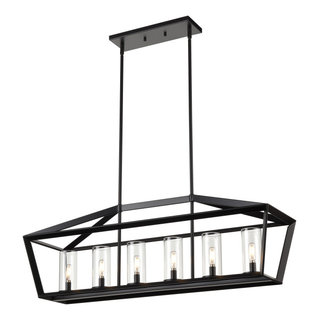 Colchester, 6 Light 39" Stem Linear Pendant, Matte Black, Clear Glass ...