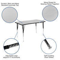 3 Piece 76" Oval Wave Activity Table Set, Standard Adjustable Legs ...
