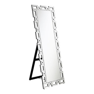 Coaster Tavin Modern Glass Geometric Frame Cheval Mirror Silver Finish ...