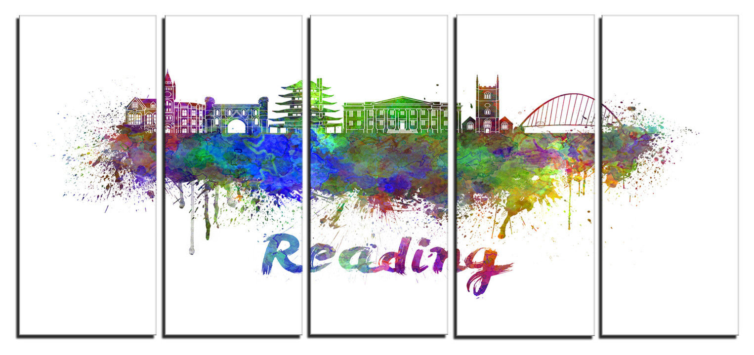 "Reading Skyline" Cityscape Canvas Artwork Print, 60"x28", 5 Panels ...