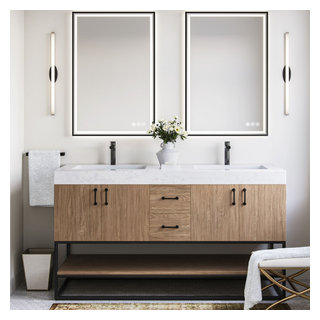Bahia Bath Vanity, Oak, 60", Matte Black Hardware, Double, Freestanding ...