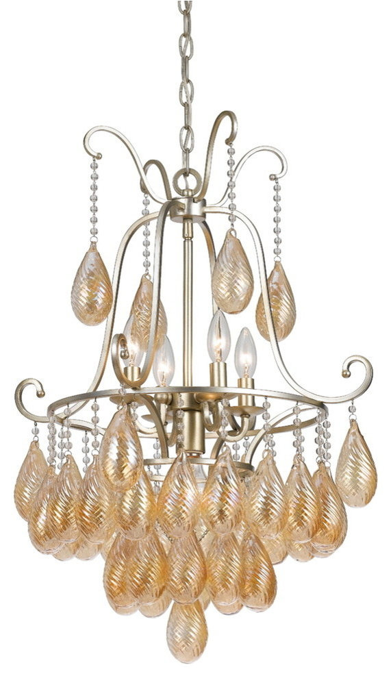 60W Marion Glass Chandelier, Warm Silver Finish, Tan Shade ...