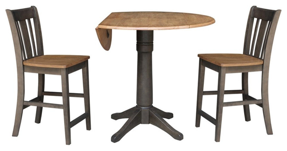 42 in Round Drop Leaf Counter Height Table with 2 Stools in Hickory ...