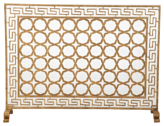 Single Fireplace Screen in Gold Finish with Greek Design - Contemporary ...