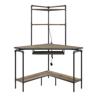Wooden and Metal Writing Desk, Sand Gray Finish - Industrial - Desks ...