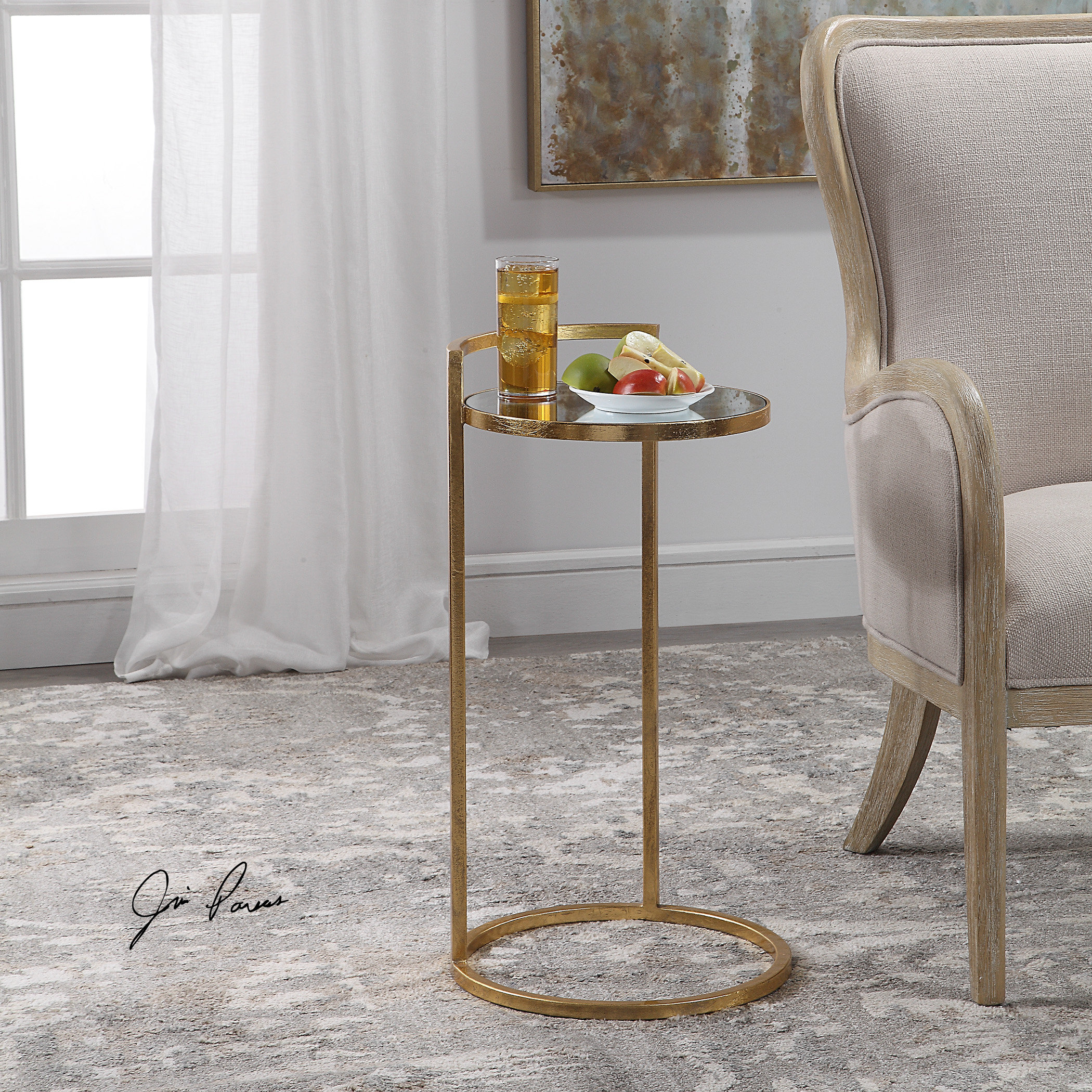 Elegant Gold Mirrored Cantilever Ring Table | Accent Round Vintage ...