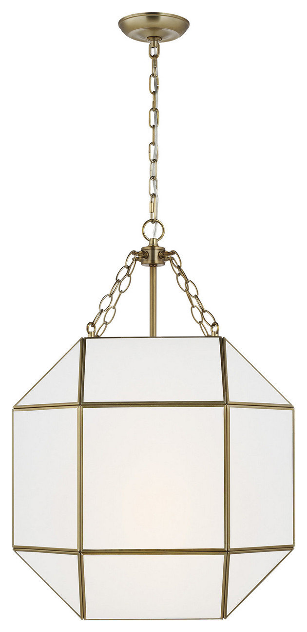Morrison Three Light Lantern in Satin Brass - Transitional - Pendant ...