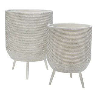 Metal Planter with Ribbed Design and Angled Tubular Legs, Set of 2 ...