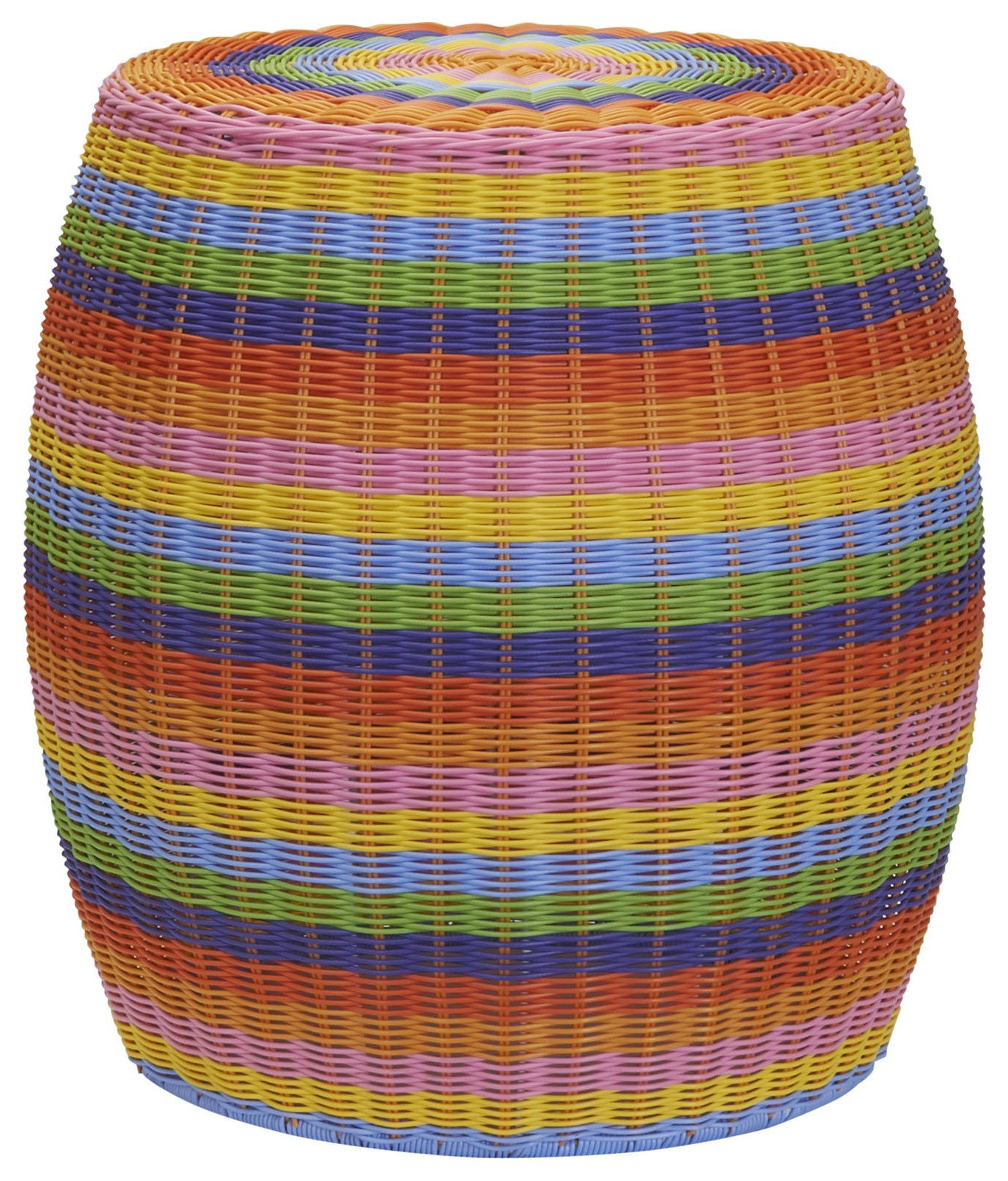 Unique Side Table, Barrel Shaped Resin Woven Body With Unique Rainbow ...
