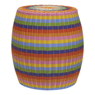 Unique Side Table, Barrel Shaped Resin Woven Body With Unique Rainbow ...