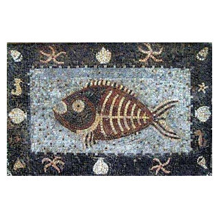 Fish Mosaic With Nautical Broder, 35" x 18" - Beach Style - Tile Murals ...
