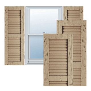Rustic 2 Equal Louver Faux Wood Shutters, Per Pair, 12x60" - Rustic ...