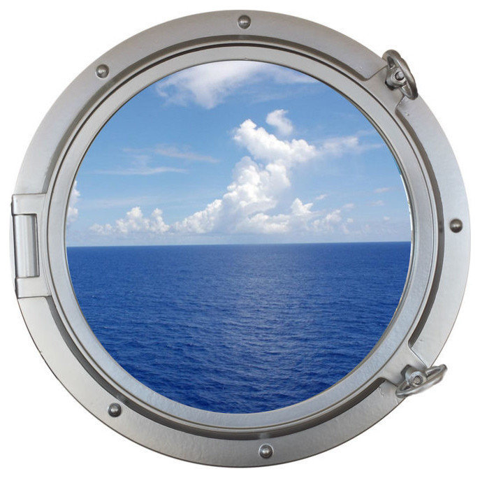 Decorative Ship Porthole Window, Silver, 24" - Beach Style - Decorative ...