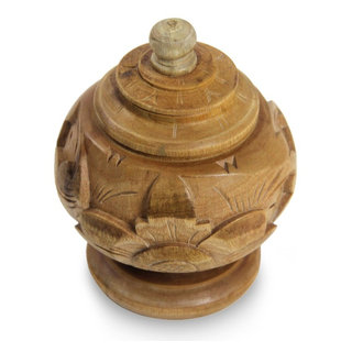 Bali Bougainvillea I Decorative Wood Jar - Traditional - Decorative ...