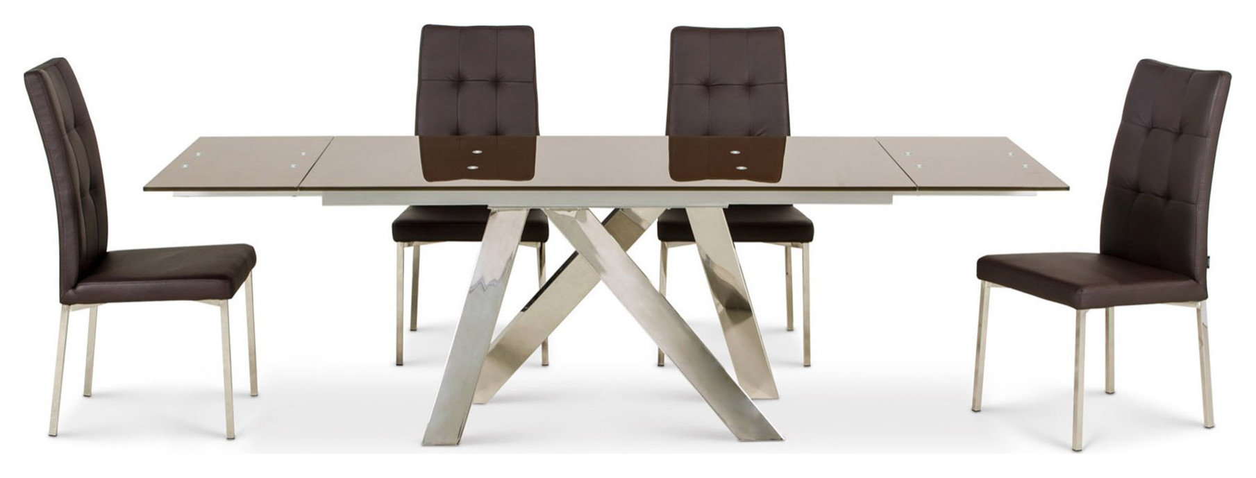 Modern Cruz 94 Inch Expandable Tan Glass Top Dining Table Set with 8 Chairs - Contemporary ...