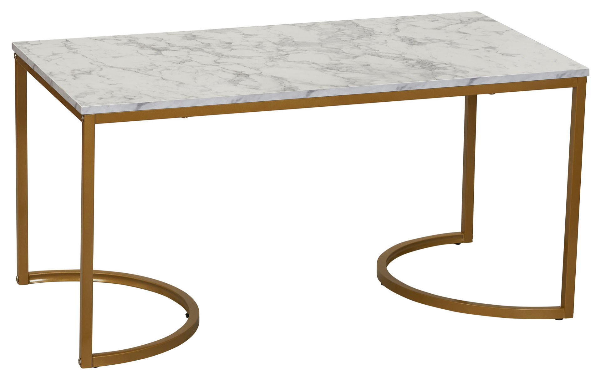 Half Moon Rectangular Coffee Table Black Oak Wood Grain and Gold Metal ...