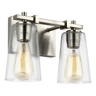 Mercer Bathroom Vanity Light, 2-Light, Satin Nickel, Clear Seeded Shade ...