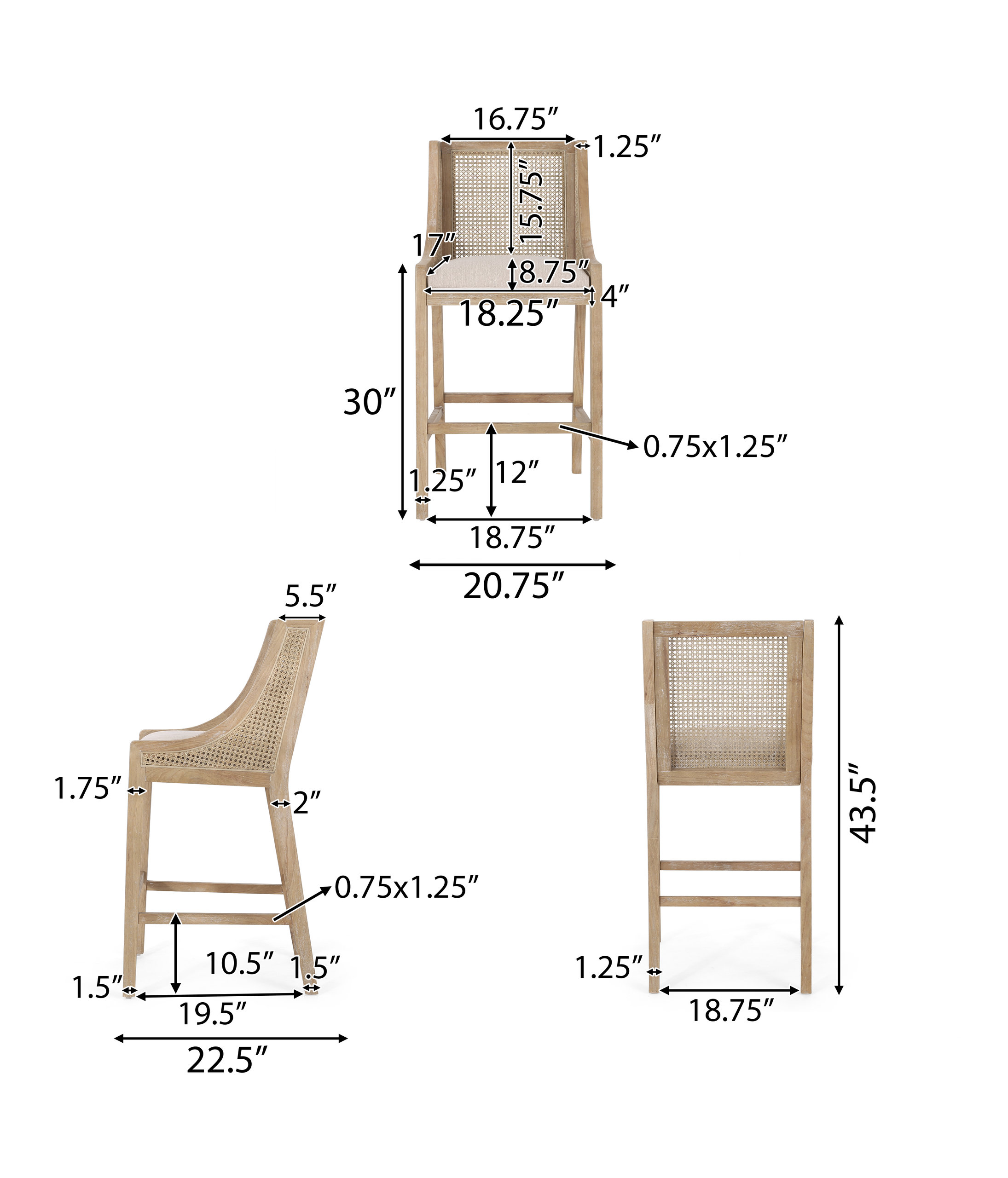 Oneida Rustic Fabric Upholstered Wood and Cane 30 inch Barstools, Set ...