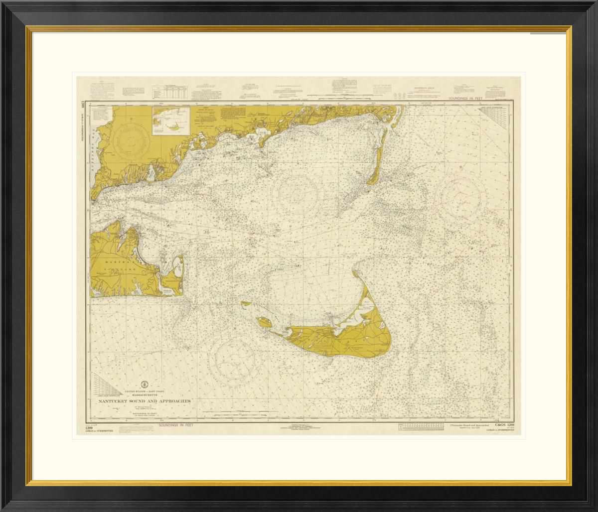 Nautical Chart, Nantucket Sound And Approaches 1973, Sepia Tinted, 26 ...