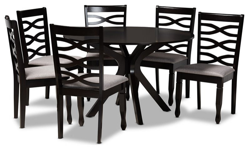 Baxton Studio Mila Grey Fabric and Dark Brown Finished Wood 7-Piece ...