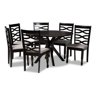 Baxton Studio Mila Grey Fabric and Dark Brown Finished Wood 7-Piece ...