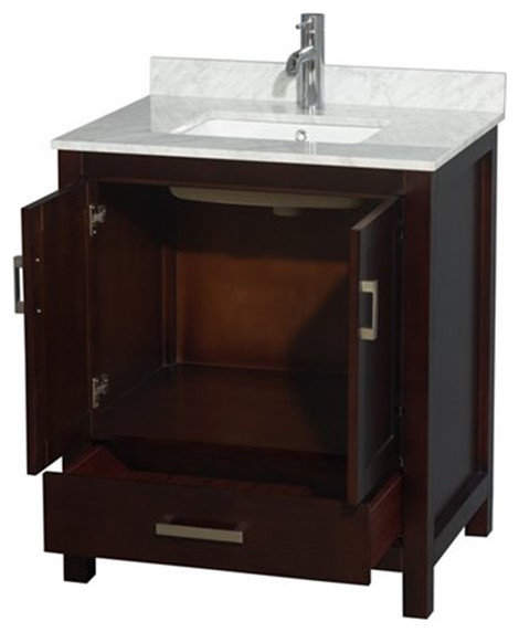 Wyndham Collection Sheffield 30" Marble Single Bathroom Vanity in ...