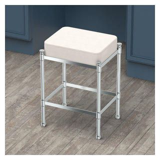 Rectangle White Leather Vanity Stool - Contemporary - Vanity Stools And ...