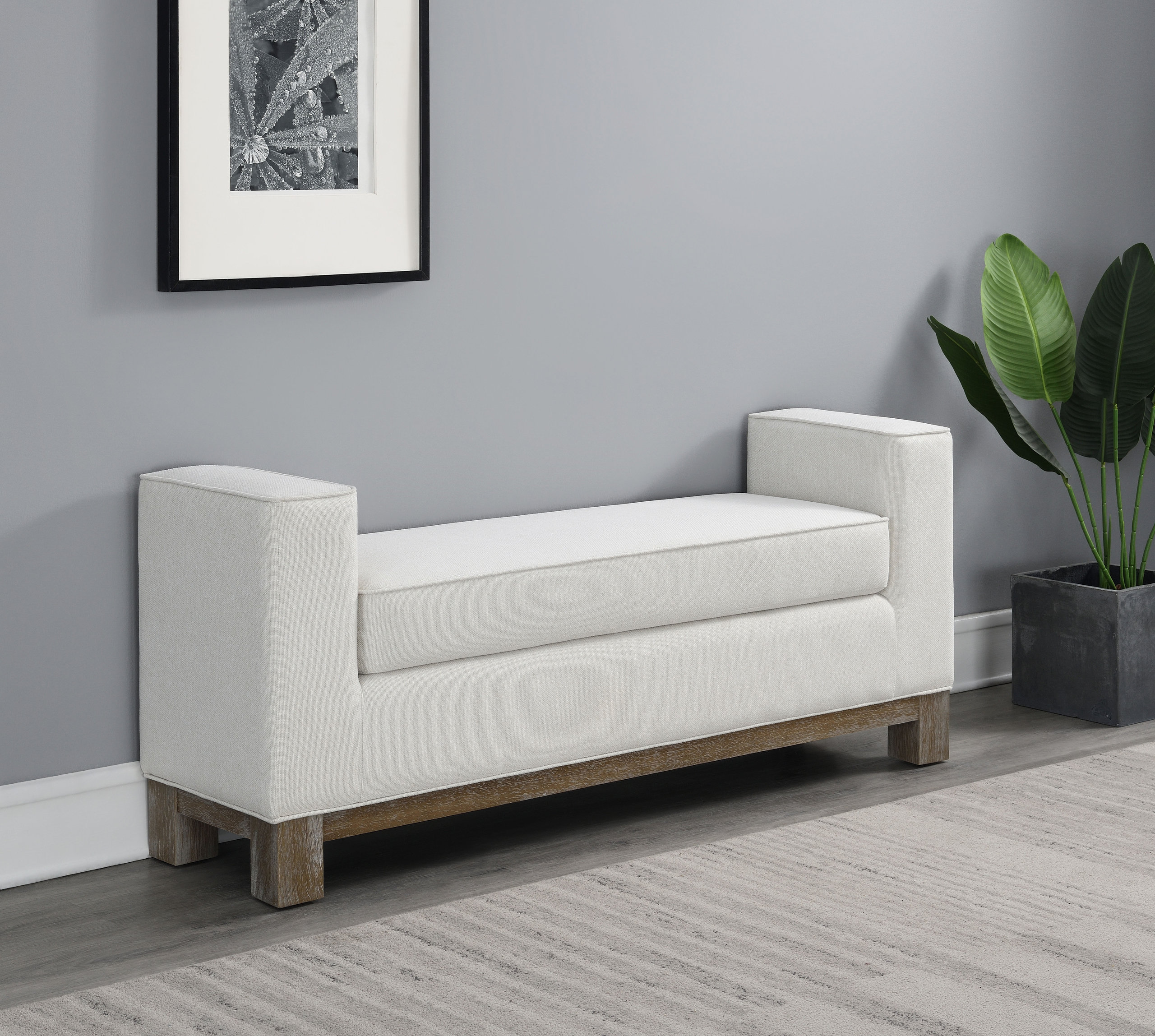Remi Stain-Resistant Bench, Ivory, King - Farmhouse - Upholstered ...