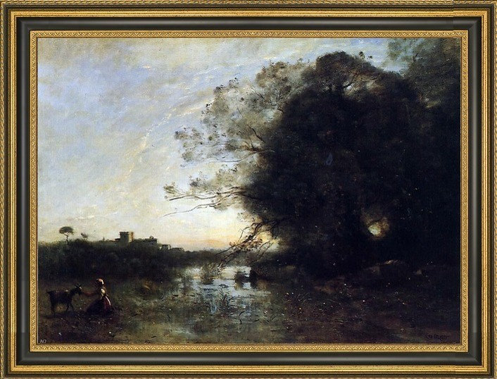 Jean-Baptiste-Camille Corot The Swamp by The Large Tree With a Goatherd ...