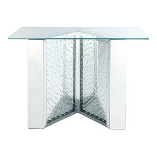 Console Table With Mirrored V Shaped Base Silver- Saltoro Sherpi ...