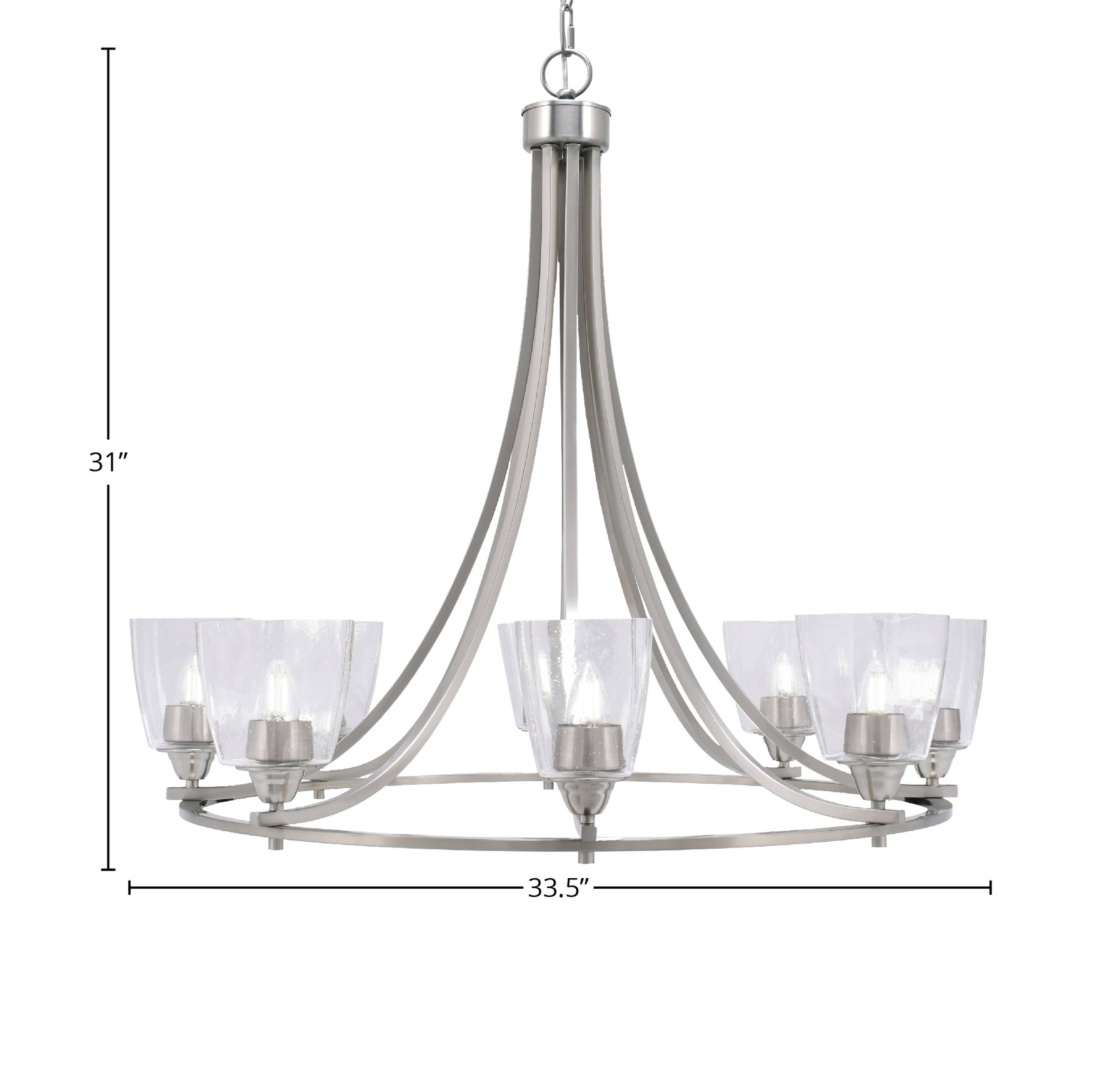 Paramount 8-Light Chandelier, Brushed Nickel, 4.5" Clear Bubble Glass ...