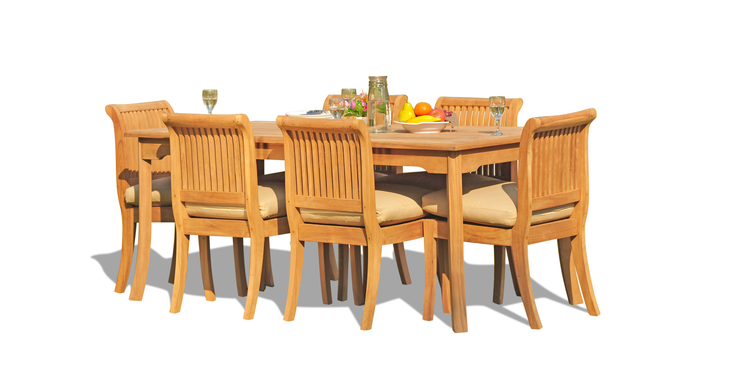 7-Piece Outdoor Teak Set, 71" Rectangle Table, 6 Giva Chairs, Sunbrella Cushion - Transitional ...