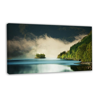 Beautiful Lake By Green Mountains, Extra Large Landscape Canvas Art, 32 ...