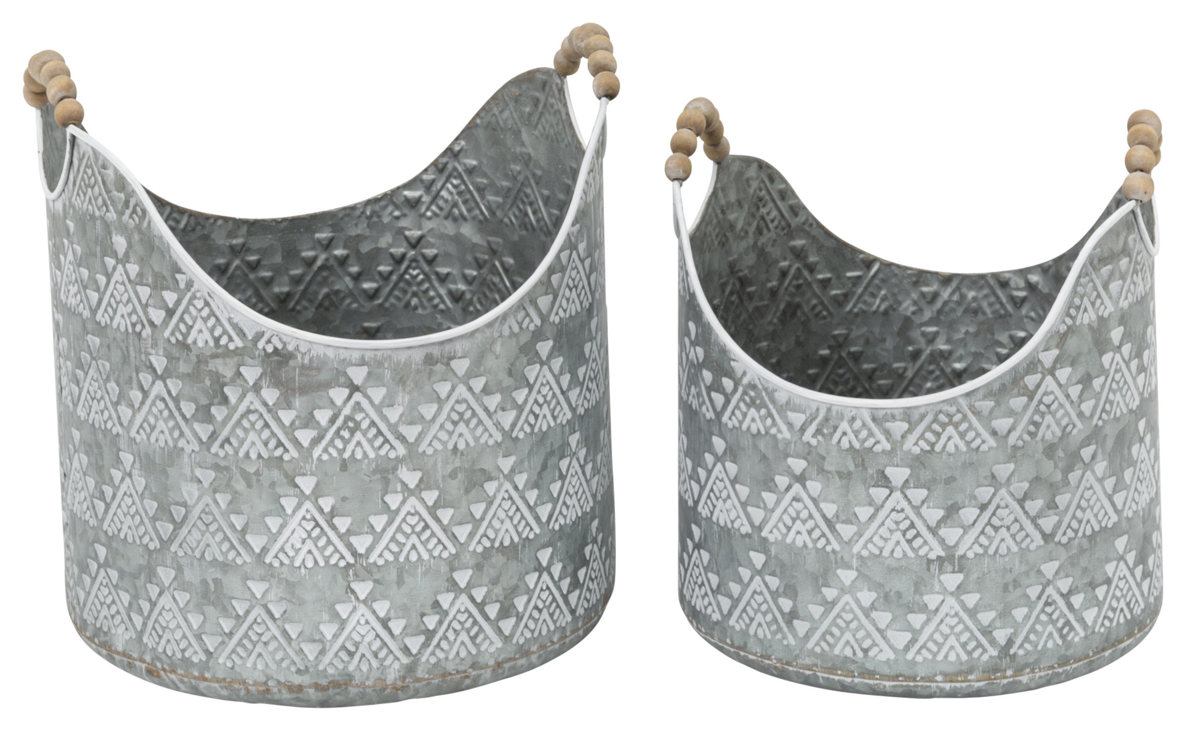 Set of 2, Assorted Metal Buckets, Wood Bead Handles - Scandinavian ...