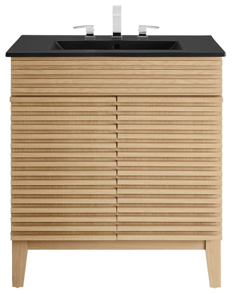 Modway Render 30" Particleboard and Laminate Bathroom Vanity in Oak ...