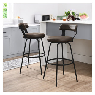 Industrial Metal and Leather Low Back, 2-Piece,and 4 Leg Bar Counter ...