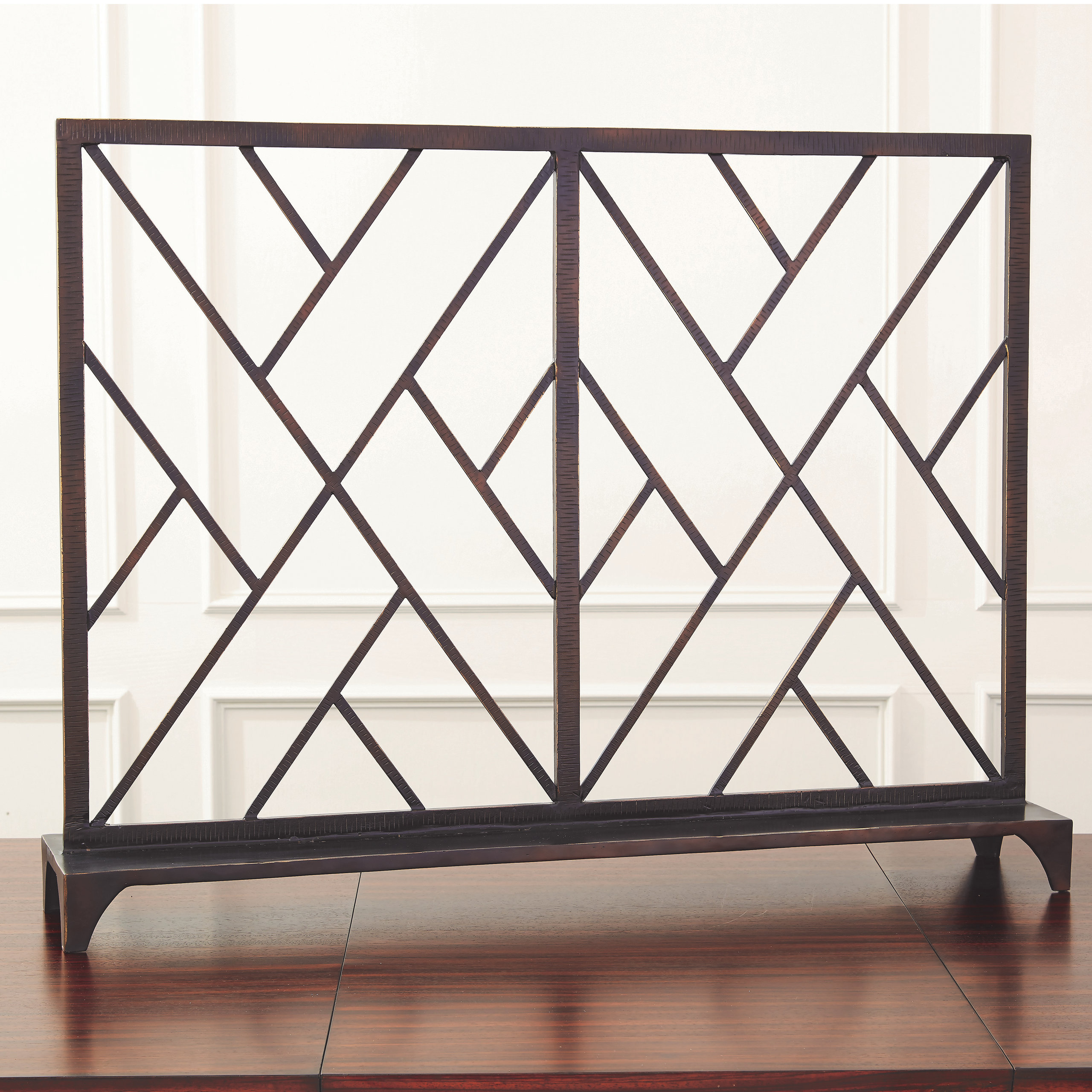 Luxe Bronze Iron Geometric Grid Fireplace Screen Textured Firescreen ...