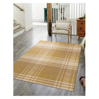 Hand-Tufted Wool Yellow Transitional Geometric Plaid Rug, 9' X 12 ...