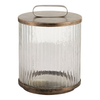 Glass, 10", Round Box, Top Handle, Brass, 7x7x10 inches - Transitional ...