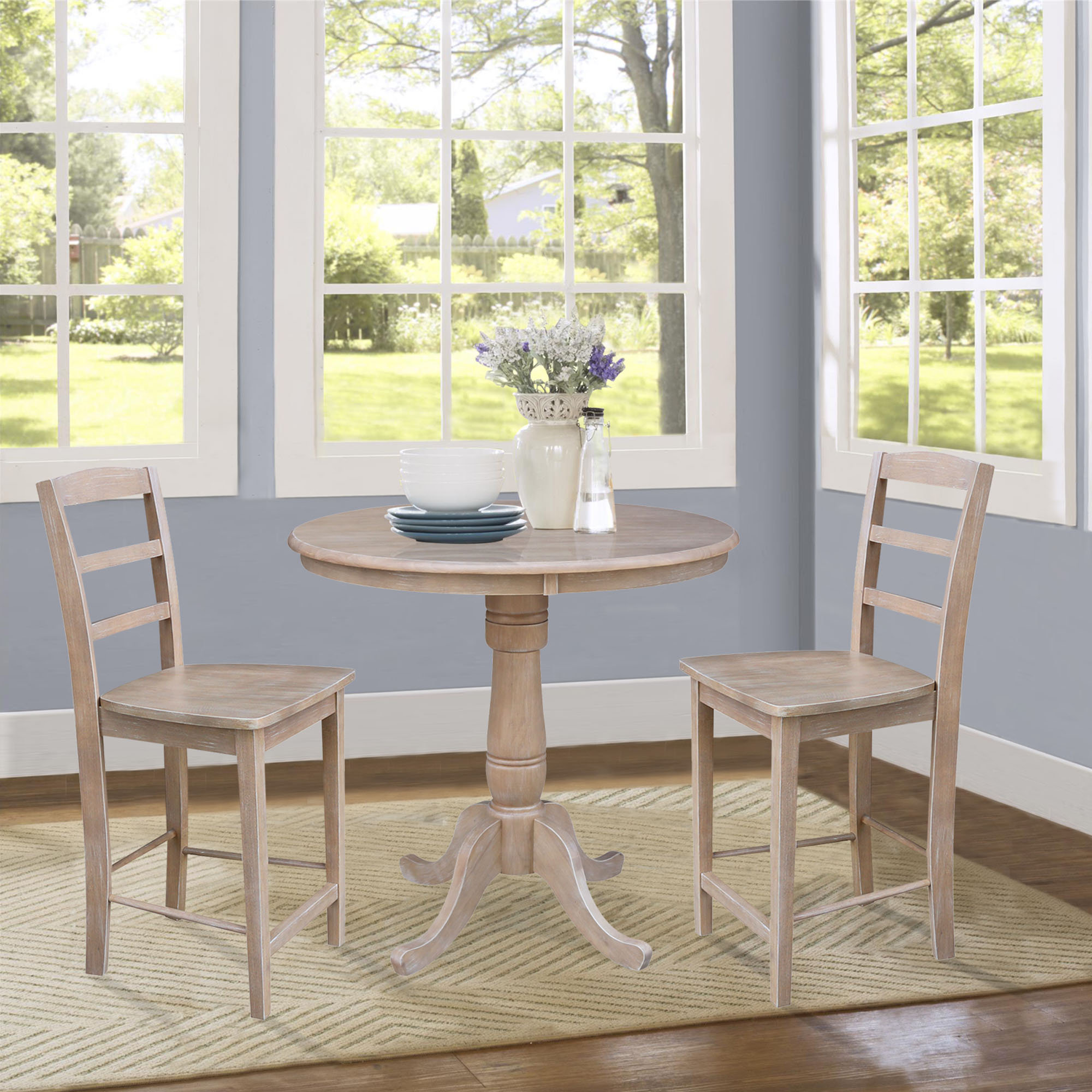36" Round Pedestal Gathering Height Table with Two Counter Height ...